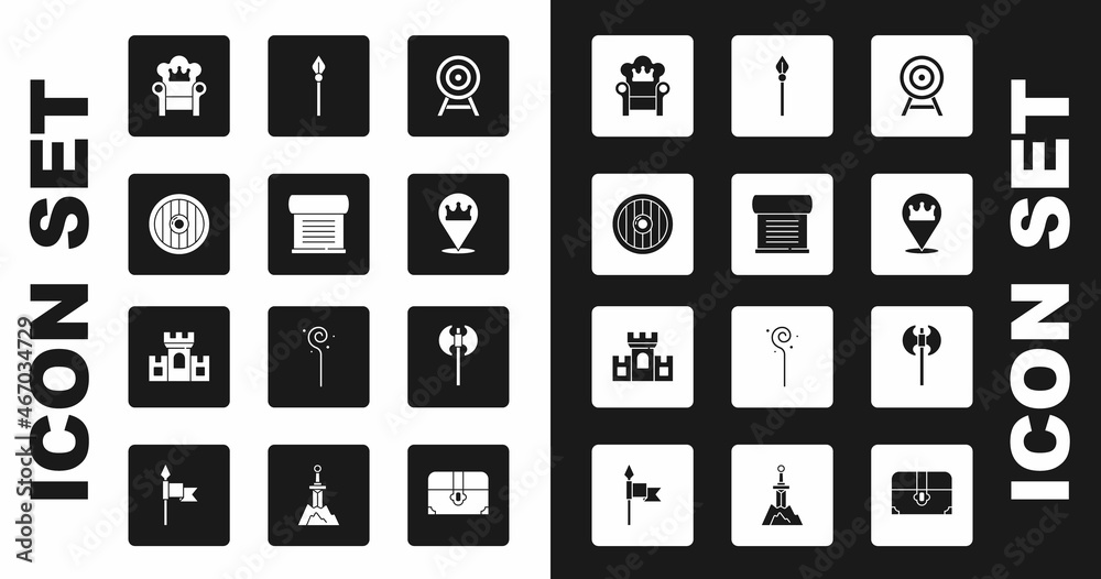 Set Target with arrow, Decree, parchment, scroll, Round wooden shield ...
