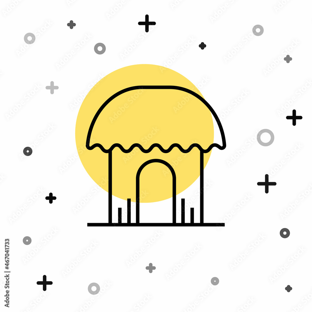 Black line African hut icon isolated on white background. African house ...