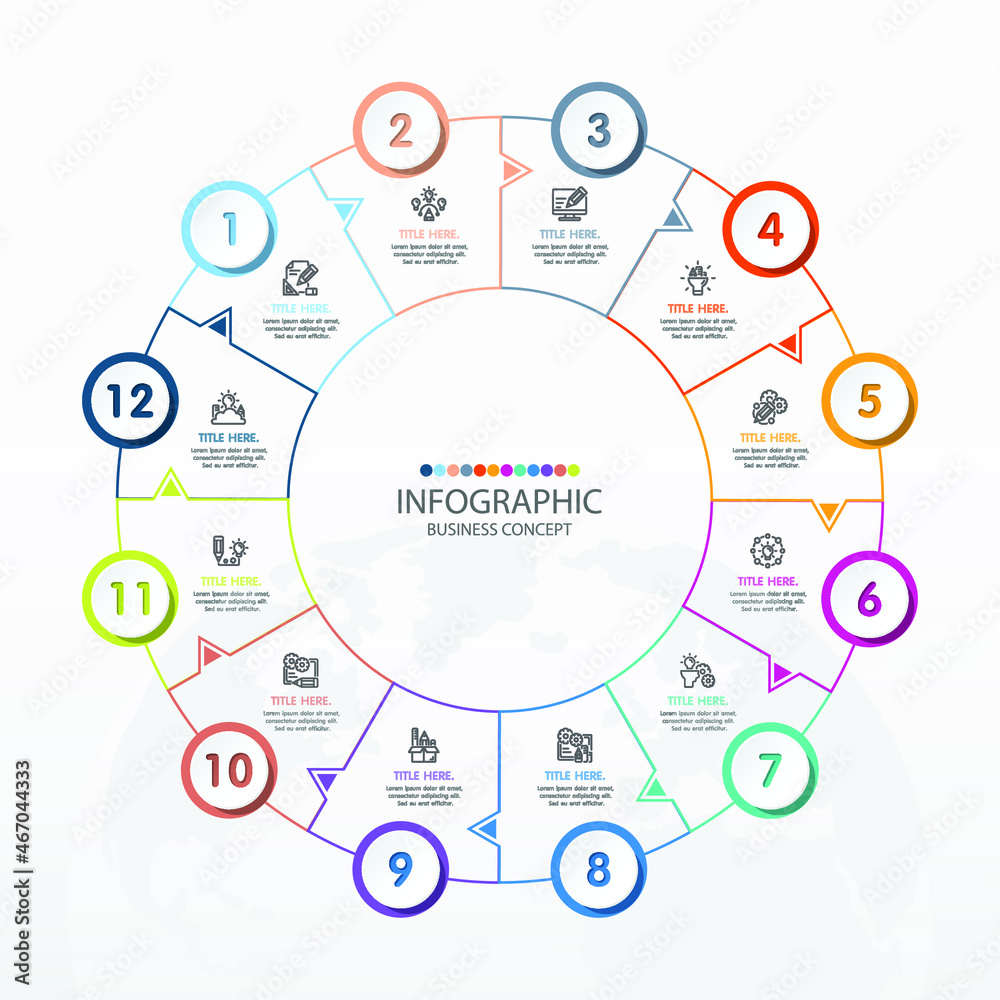 Basic circle infographic template with 12 steps, process or options ...
