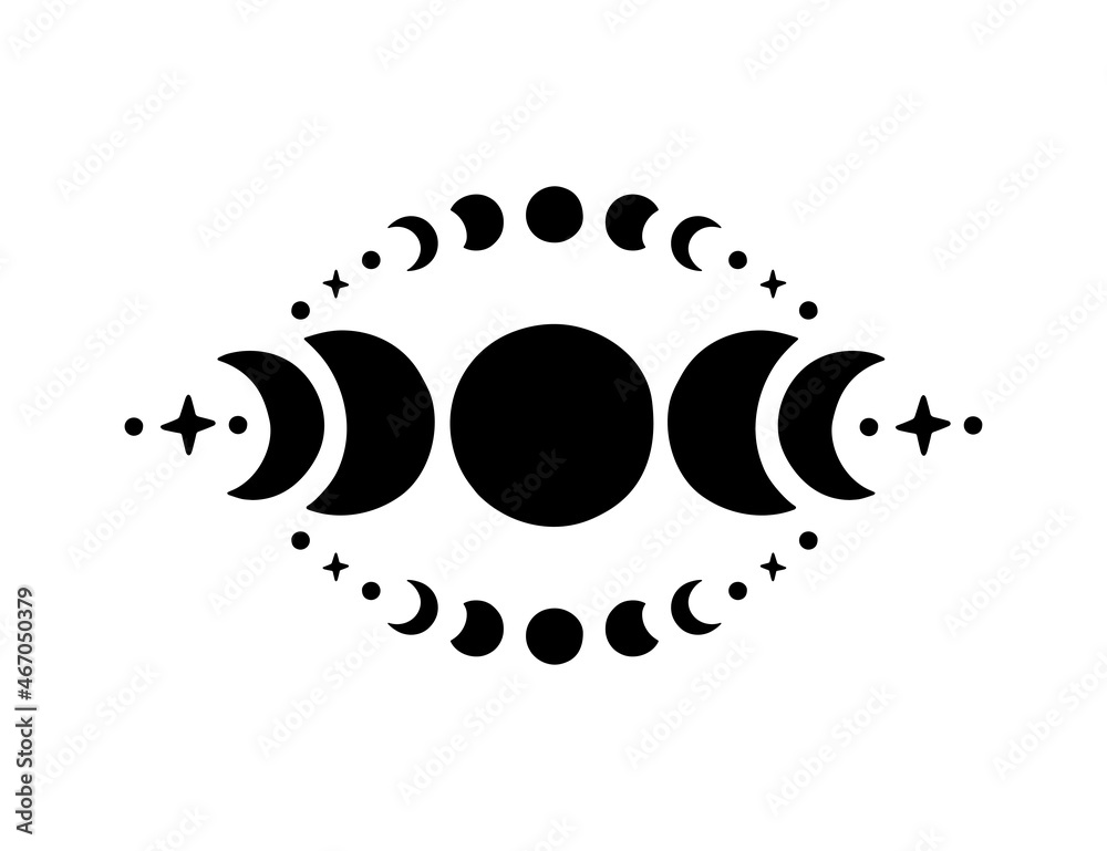 Contemporary art with moon phases. Hand drawn sacred geometry moon ...