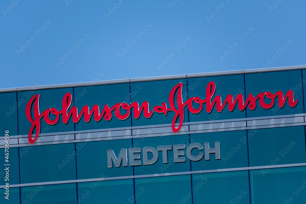 Johnson and Johnson Medtech sign, logo at an American multinational ...