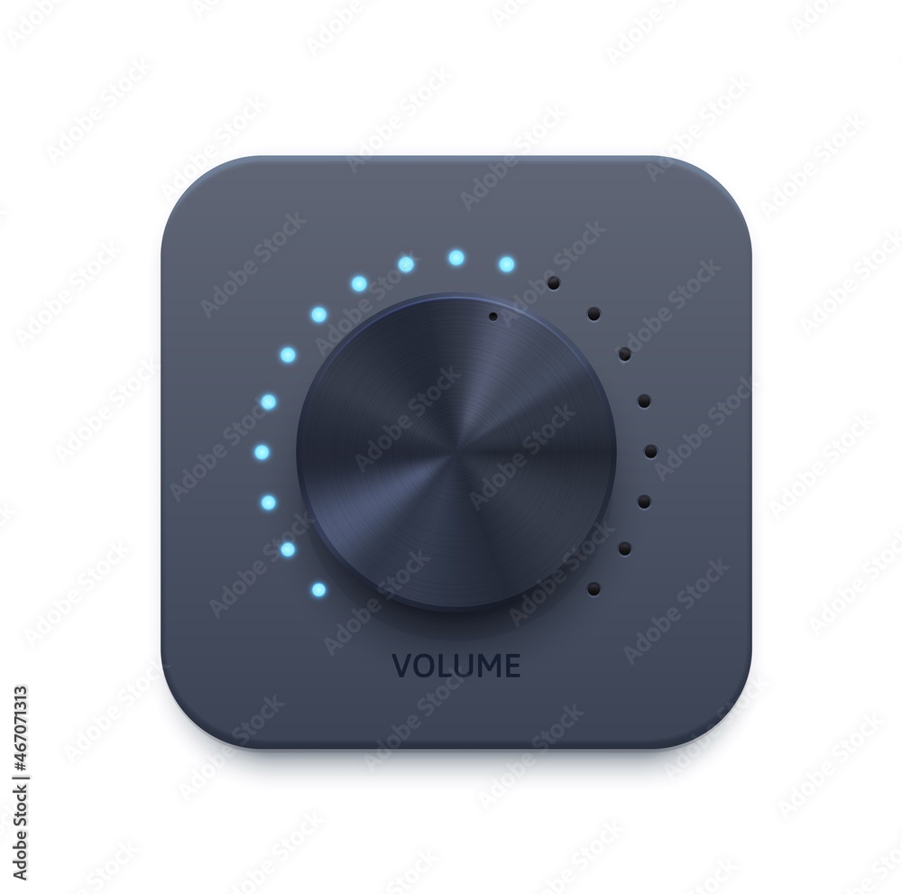 Music sound volume knob button vector icon. Metal audio control dial ...