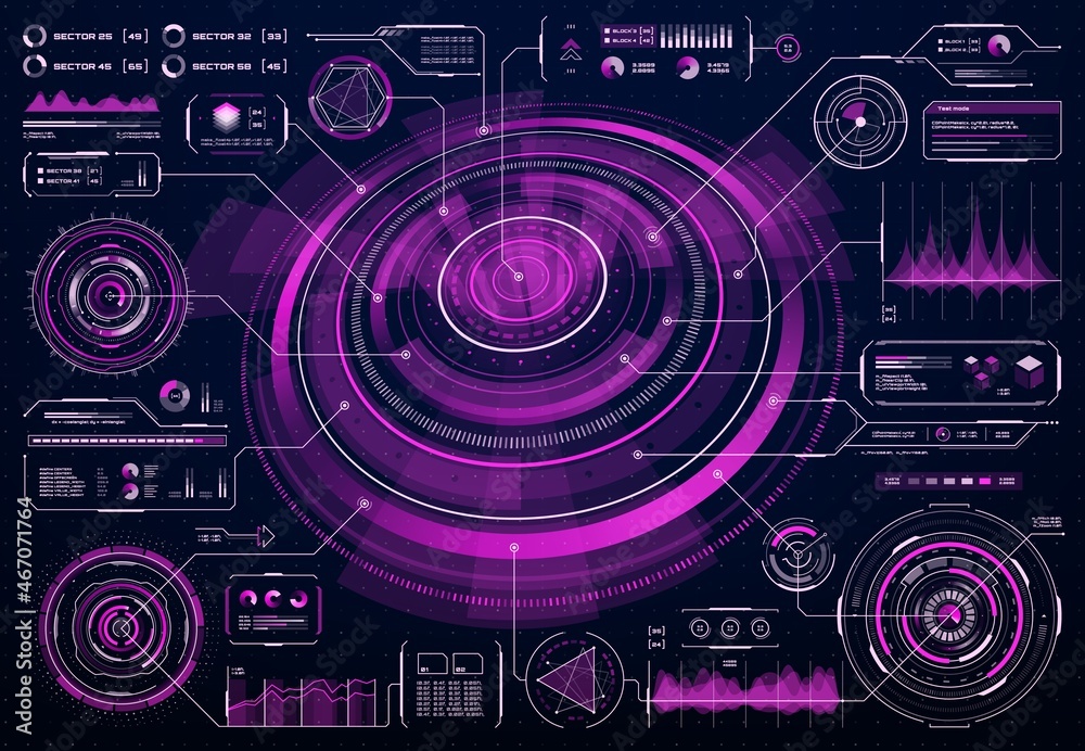 HUD futuristic purple user screen interface, infographics big data info ...