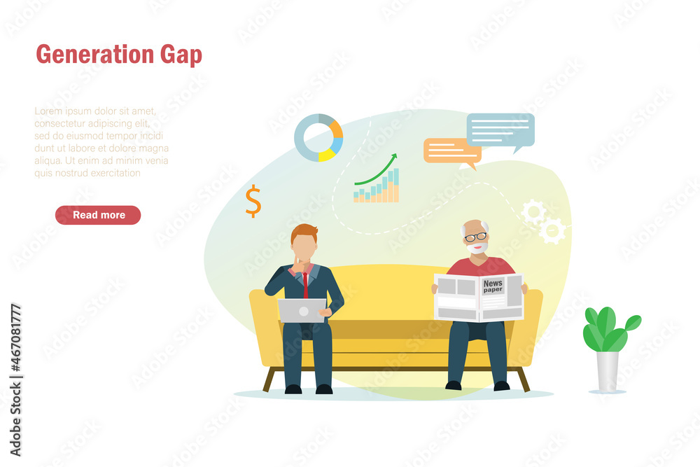 Vecteur Stock Generation gap, father and son lifestyle different in ...