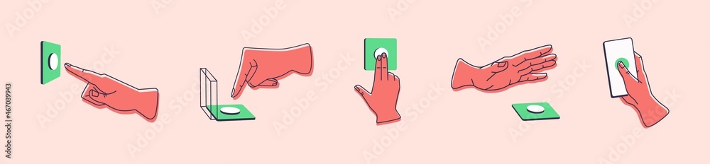 Fingers pressing control buttons. Set of hands touching, pushing ...