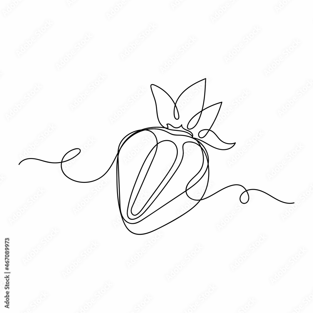 Vector continuous one single line drawing icon of strawberry in ...