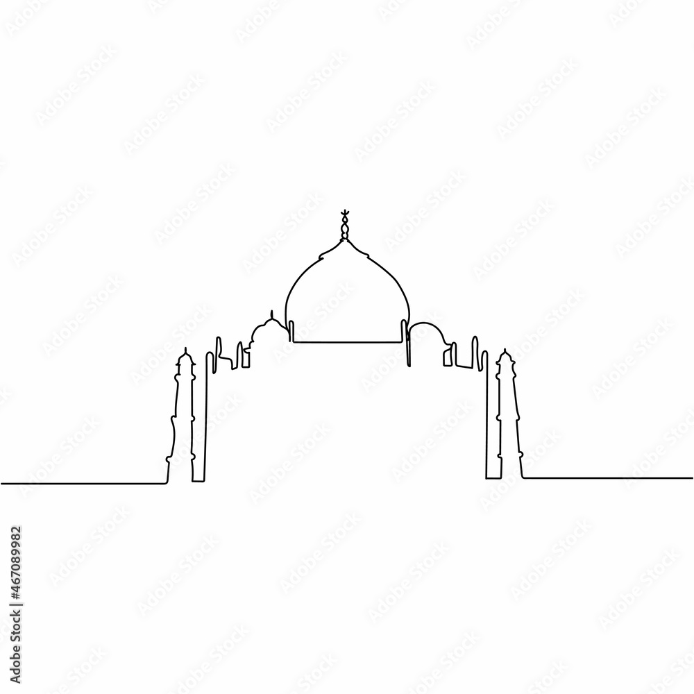 Vector continuous one single line drawing icon Taj Mahal in silhouette ...