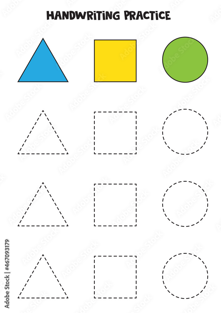 Tracing colorful shapes for preschool children. Writing practice. Stock ...