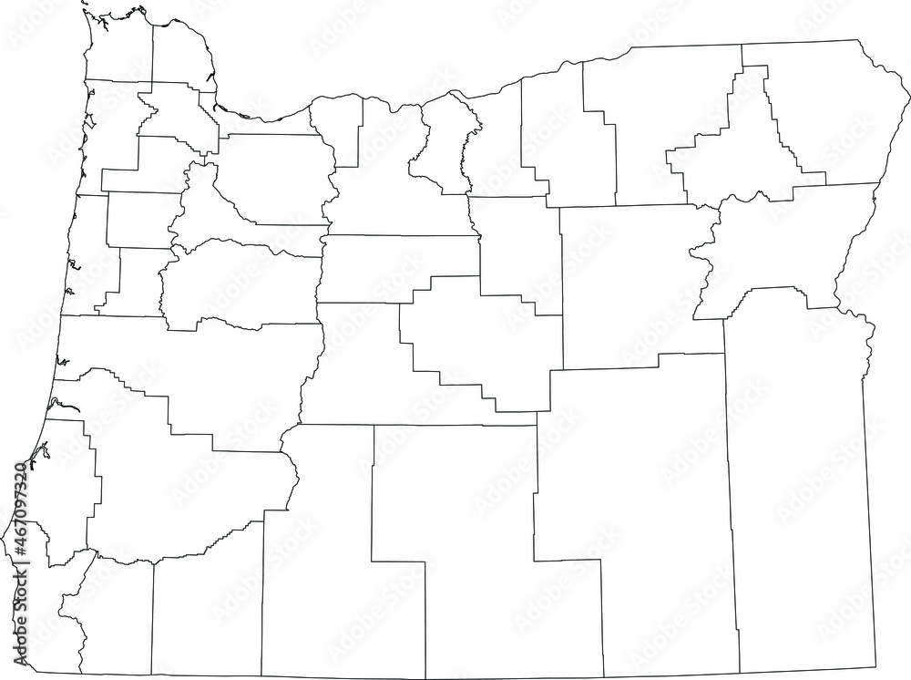 White blank vector administrative map of the Federal State of Oregon ...