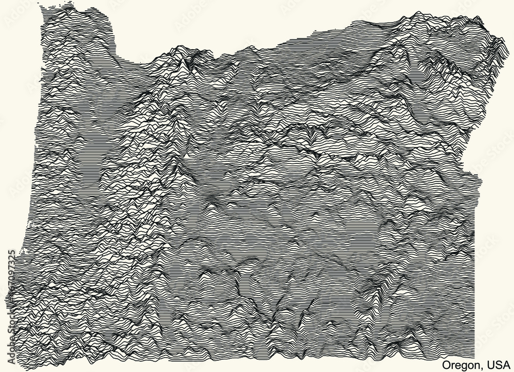 Topographic positive relief map of the Federal State of Oregon, USA ...