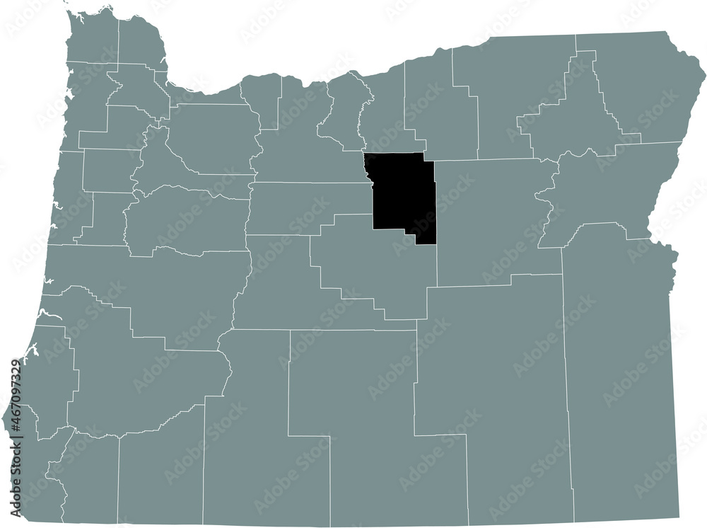 Black highlighted location map of the Wheeler County inside gray administrative map of the ...