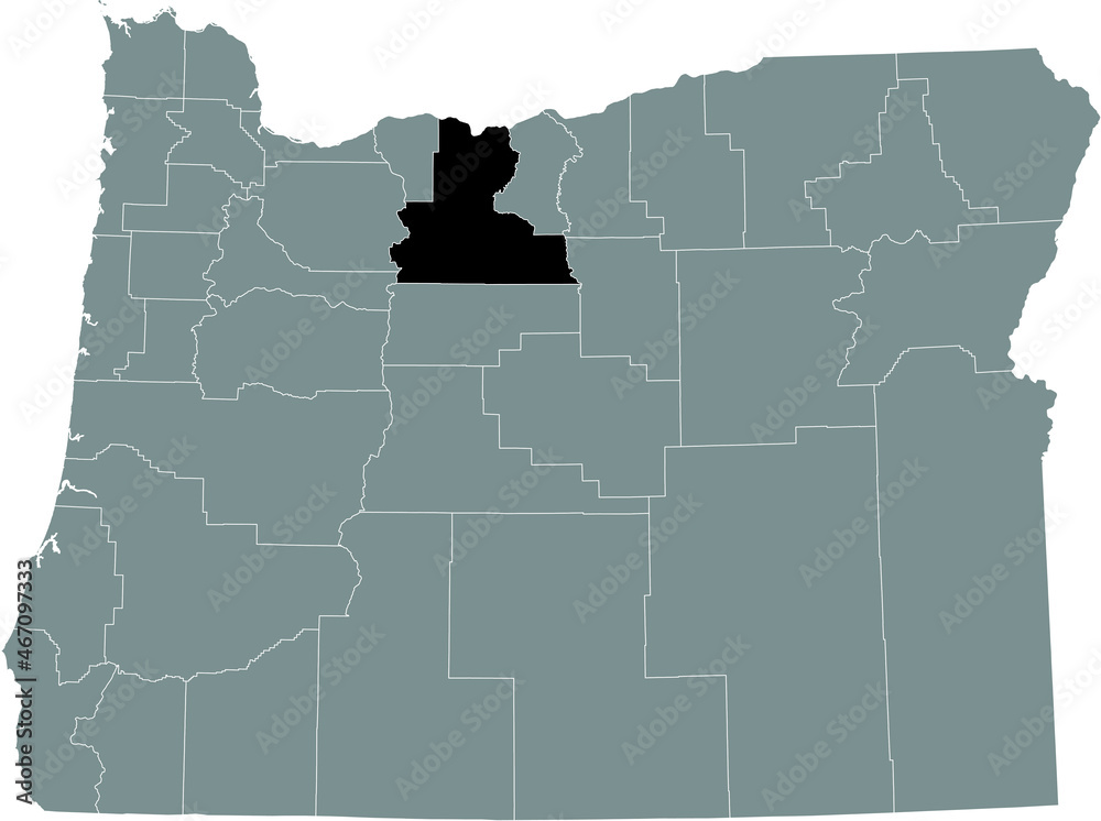 Black highlighted location map of the Wasco County inside gray ...