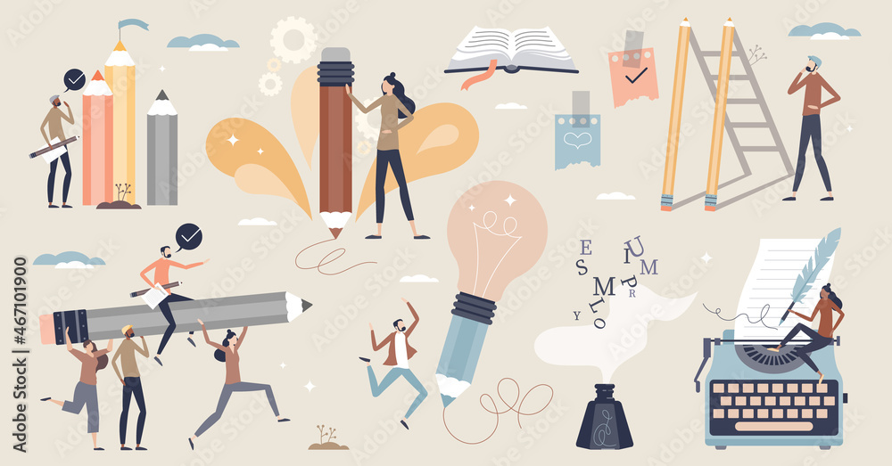 Creativity writing skills and imagination work tiny person collection ...