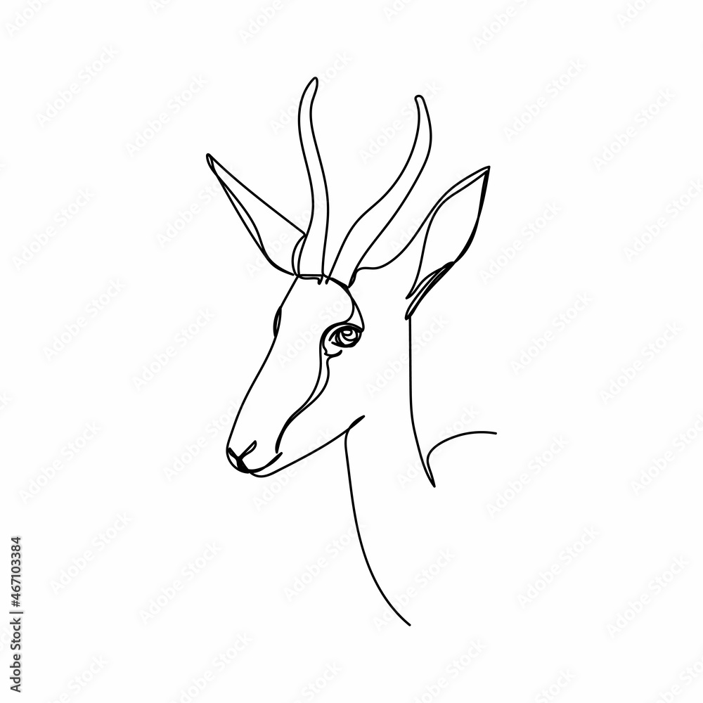 Vector continuous one single line drawing icon of impala in silhouette ...