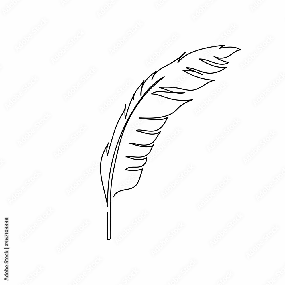Vector continuous one single line drawing icon of feather in silhouette ...