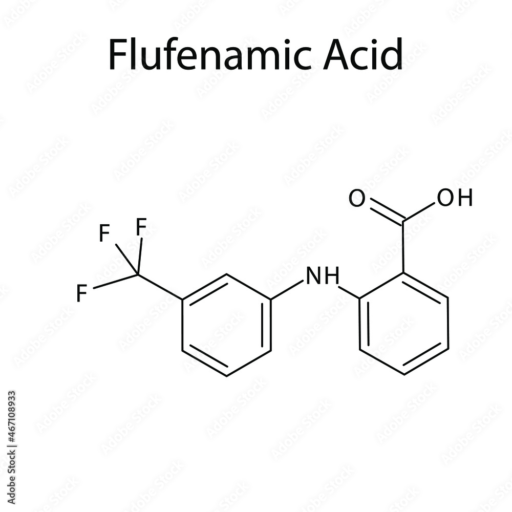 Flufenamic acid molecular structure, flat skeletal chemical formula ...