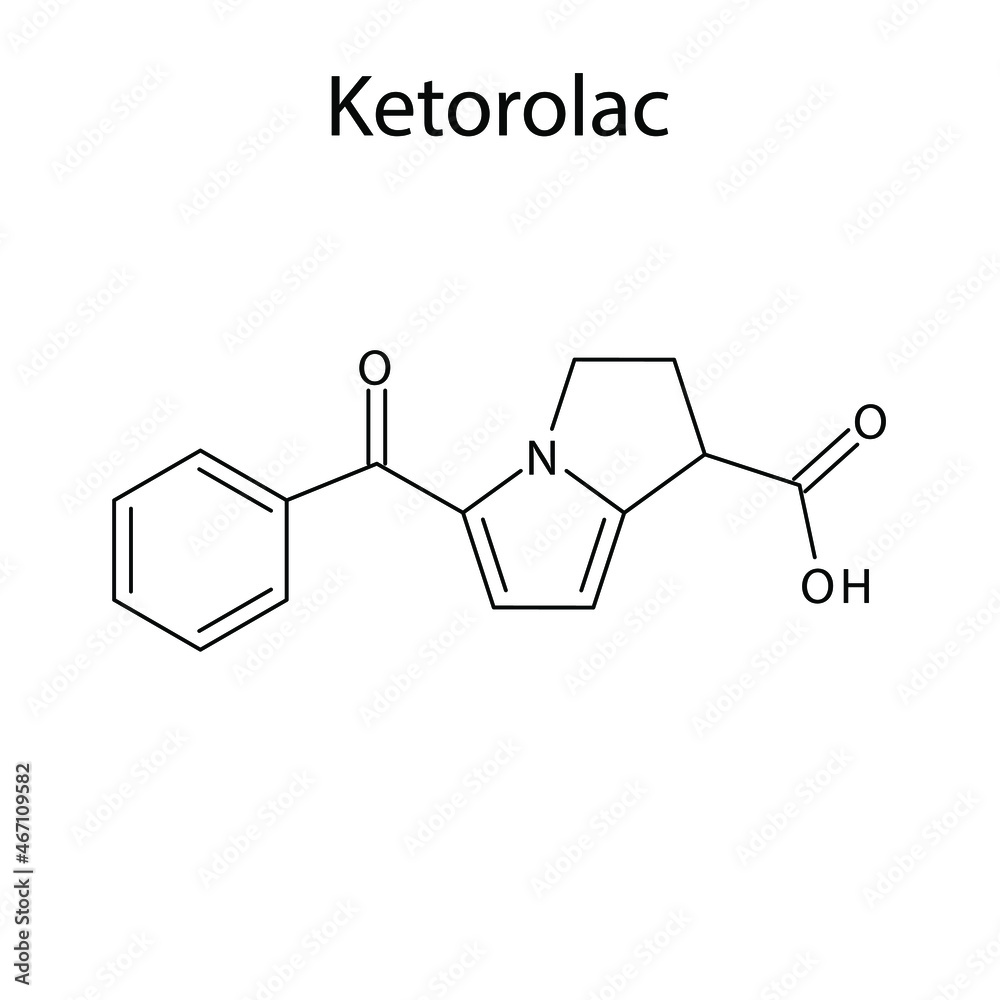 Ketorolac molecular structure, flat skeletal chemical formula. NSAID ...