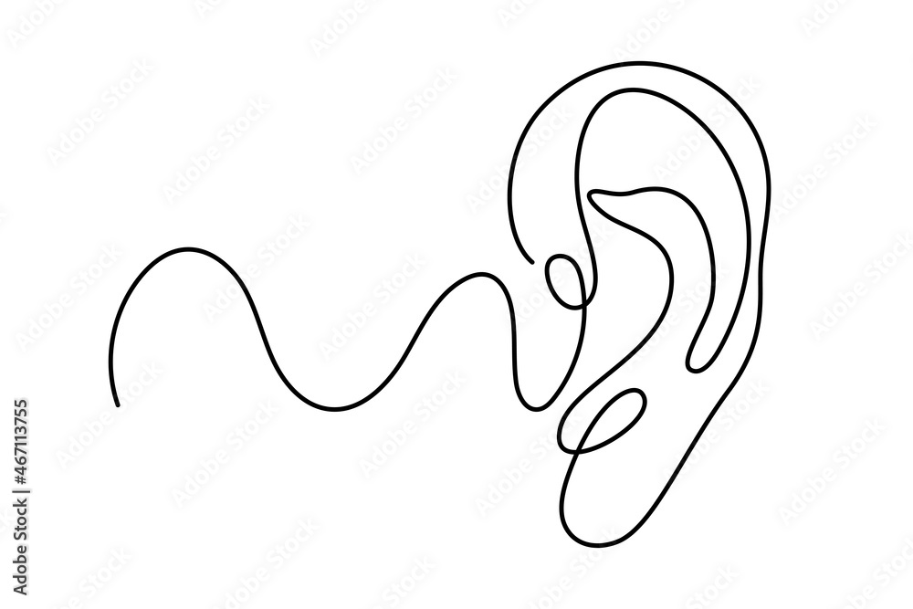 Human ear continuous one line drawing. World deaf day single line ...
