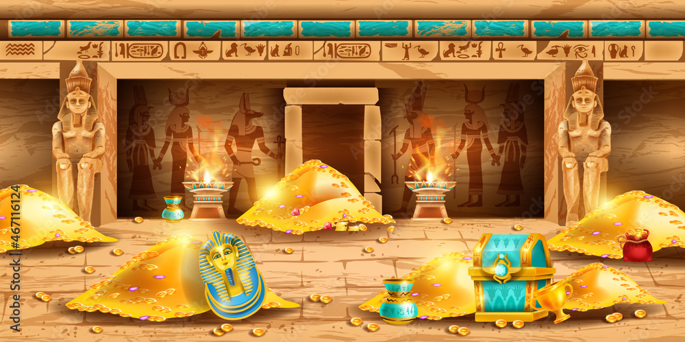 Egypt pharaoh treasure background, vector game ancient pyramid interior ...