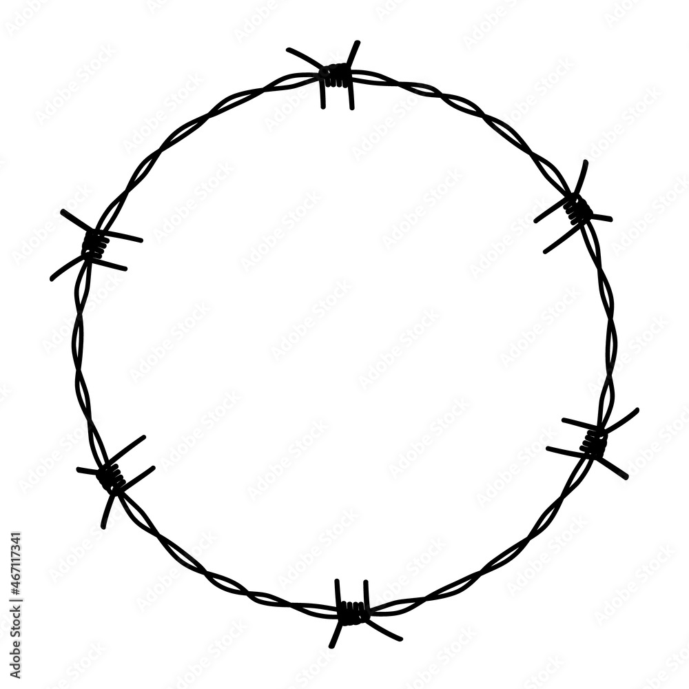 Barbed wire circle. Round wire frame with sharp spikes. Symbol of fence ...