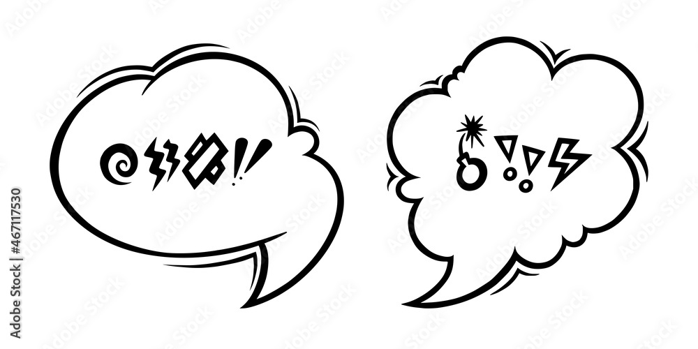 Swearing speech bubble censored with symbols. Hand drawn swear words in ...