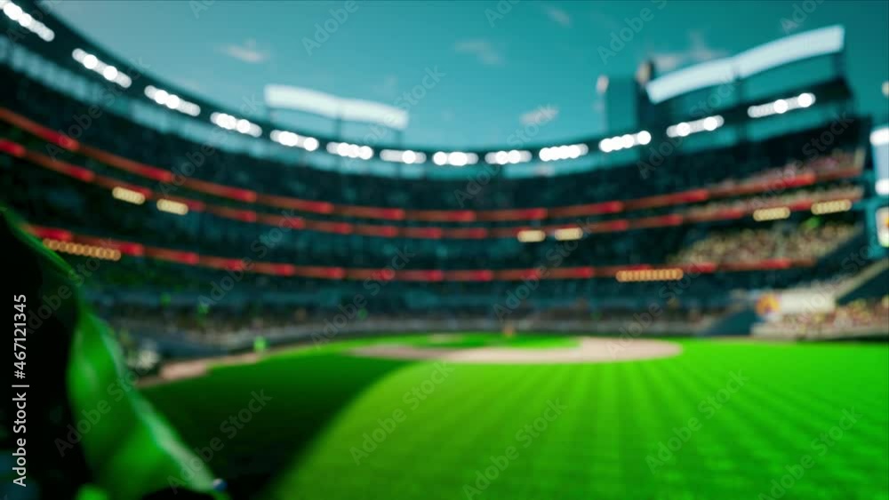 empty stadium arena with animated fans crowd in the sunny day lights ...