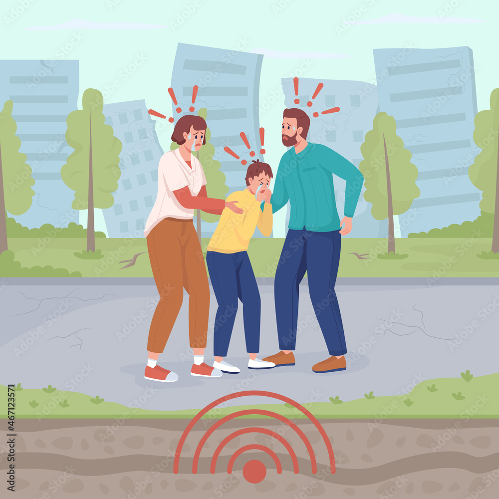 Vecteur Stock Feeling earthquake shaking flat color vector illustration ...