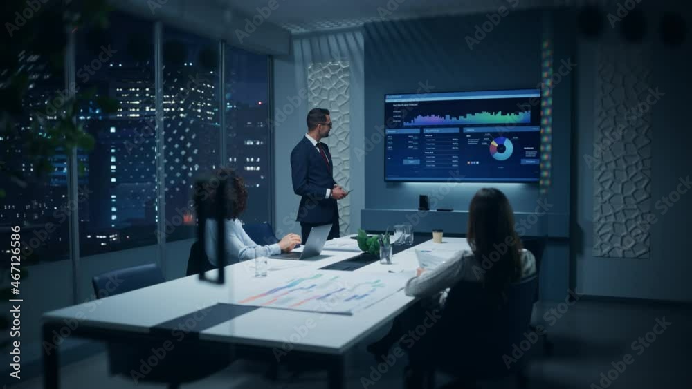 Office Conference Room Meeting: Diverse Team of Top Managers Talk ...