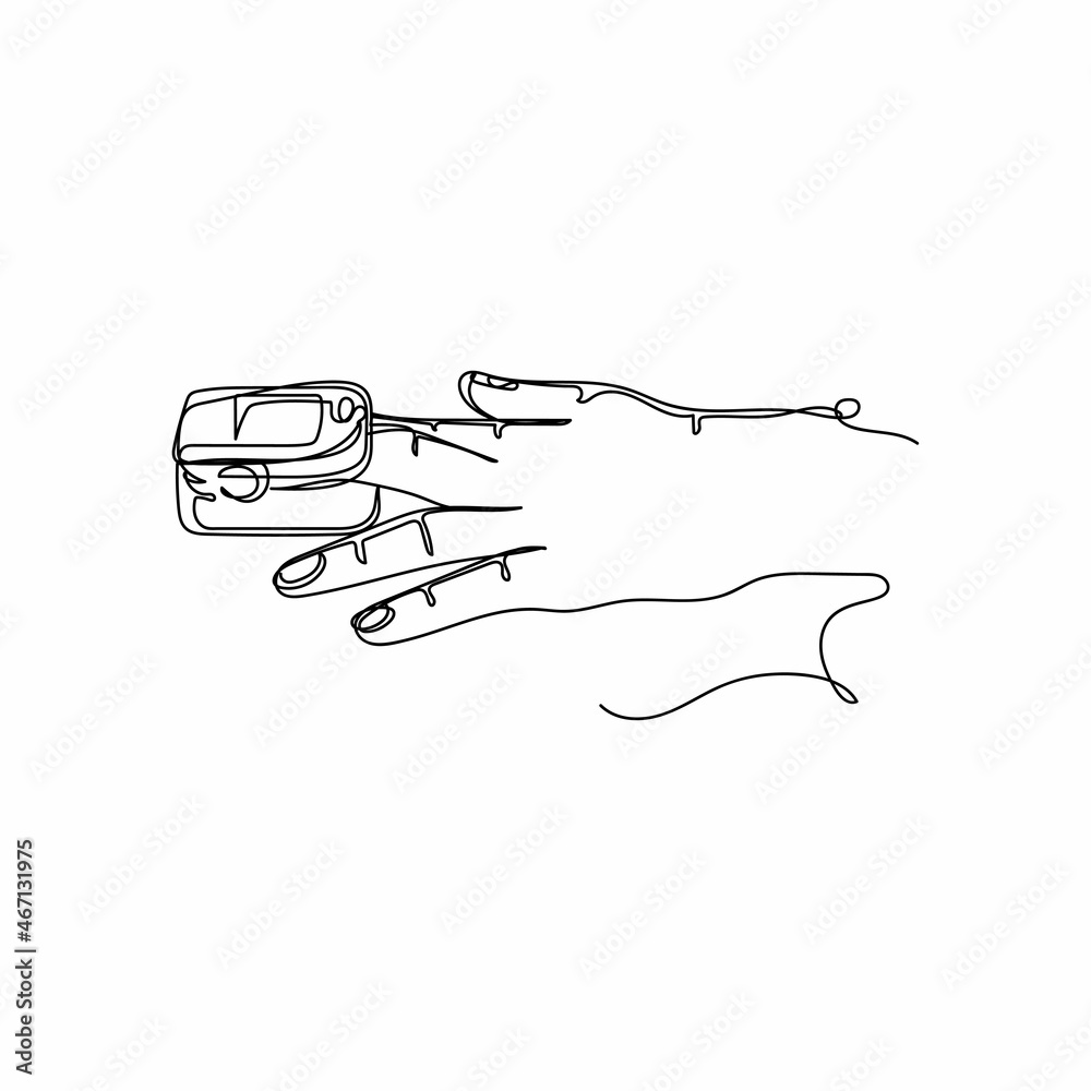 Vector continuous one single line drawing icon of finger pulse oximeter ...