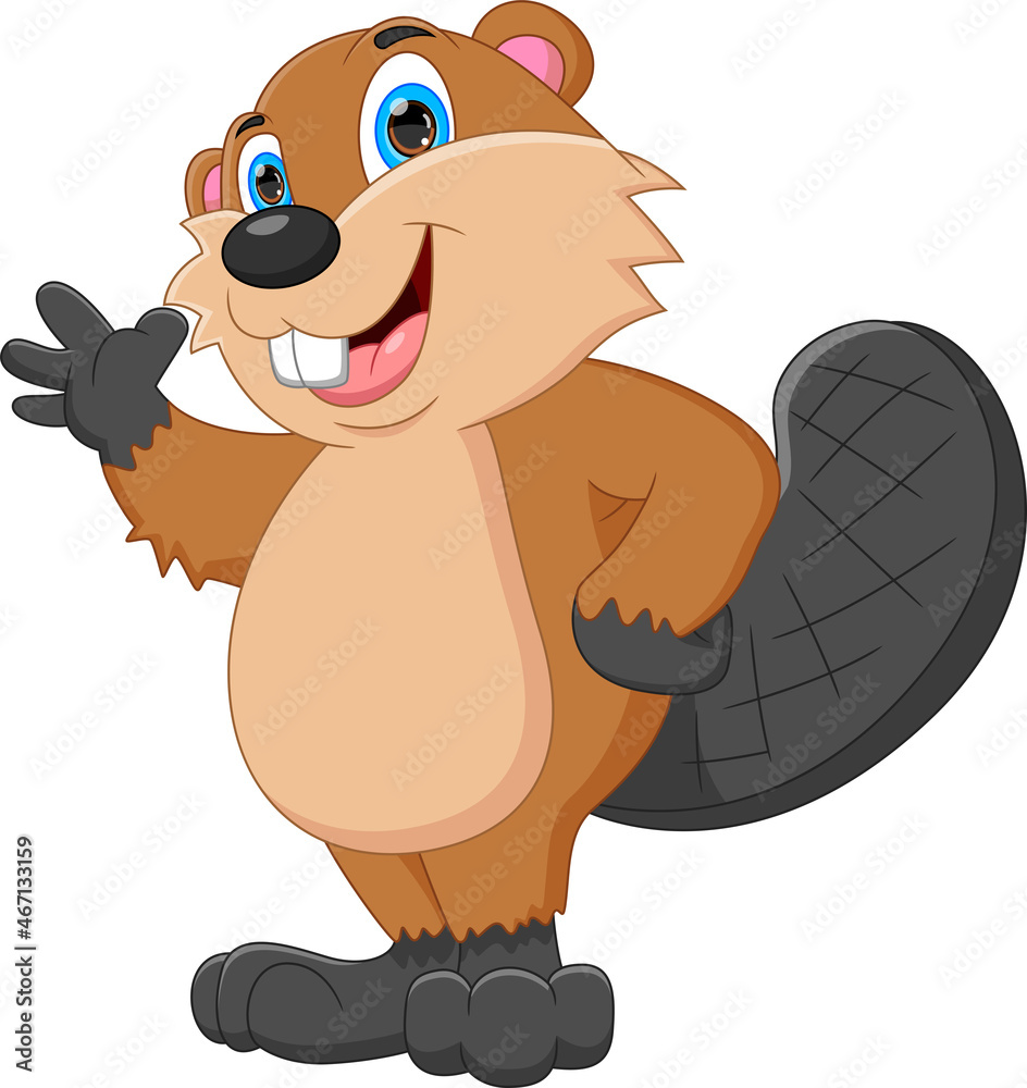 cartoon cute beaver waving on white background Stock Vector | Adobe Stock