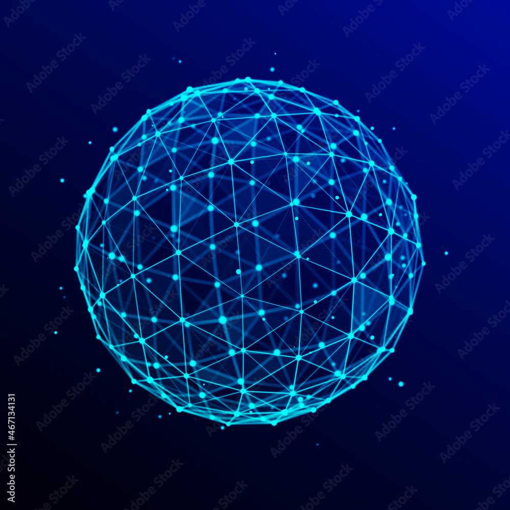 Futuristic sphere of particles and lines. Network connection big data ...