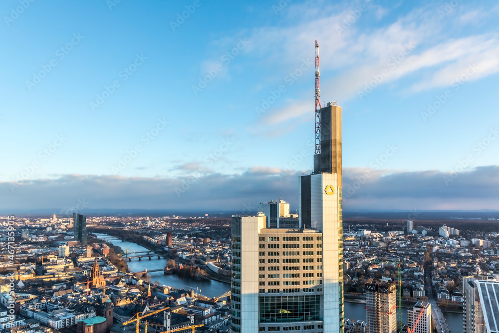 Skyline of Frankfurt with river Main and skyscrapers Stock Photo ...