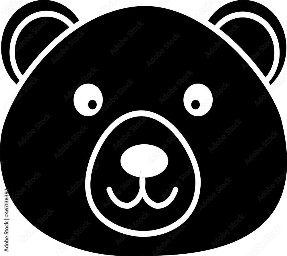 Vector black outline flat cartoon bear face isolated on white ...