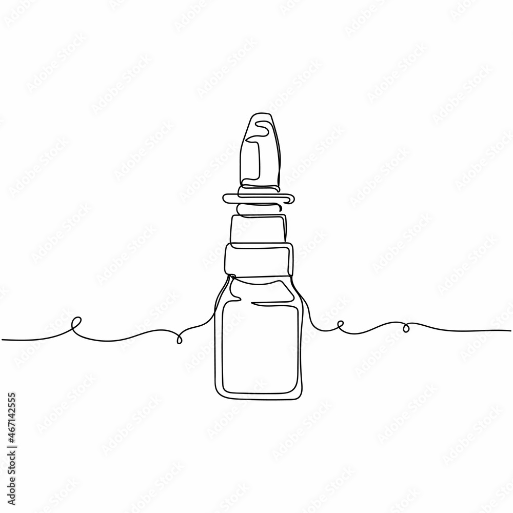 Vector continuous one single line drawing icon of nasal spray bottle in ...