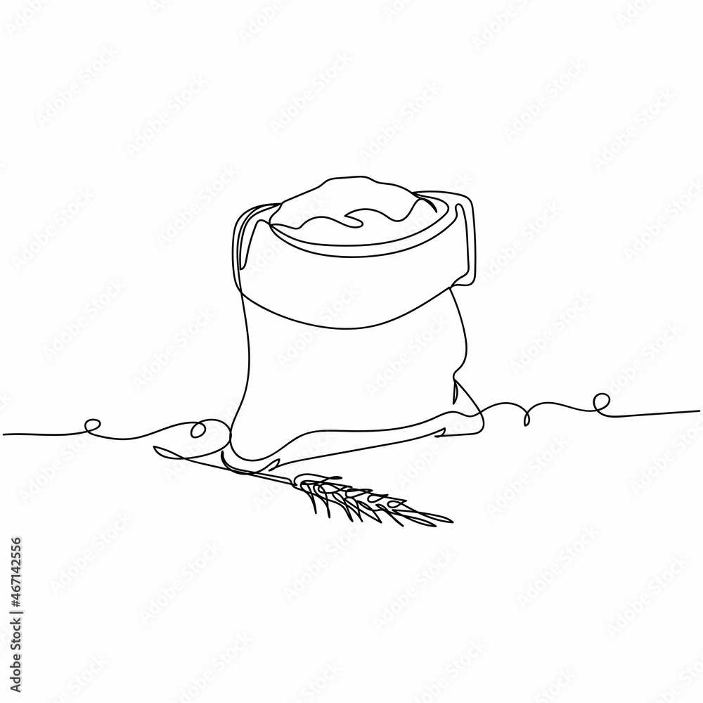 Vector continuous one single line drawing icon of whole flour in bag ...
