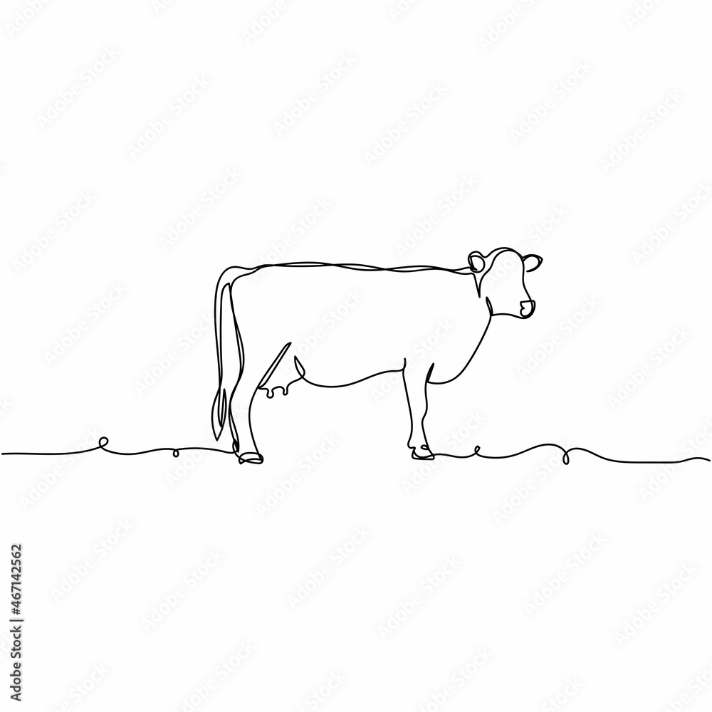 Vector continuous one single line drawing icon of cow farm concept in ...