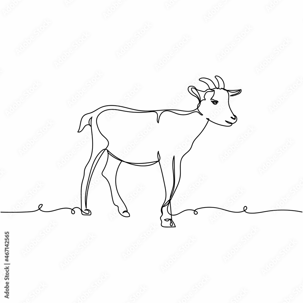 Vector continuous one single line drawing icon of goat in silhouette on ...
