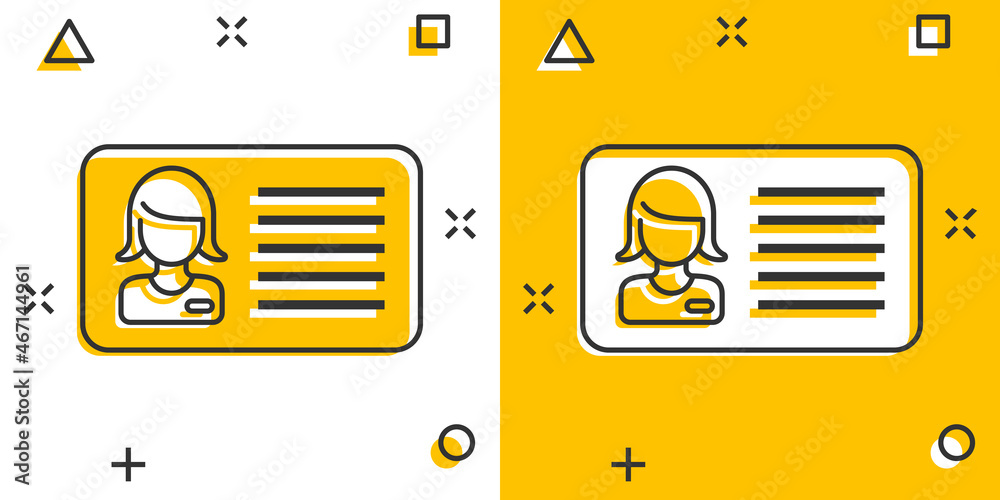 Women id card icon in comic style. Identity tag cartoon vector ...