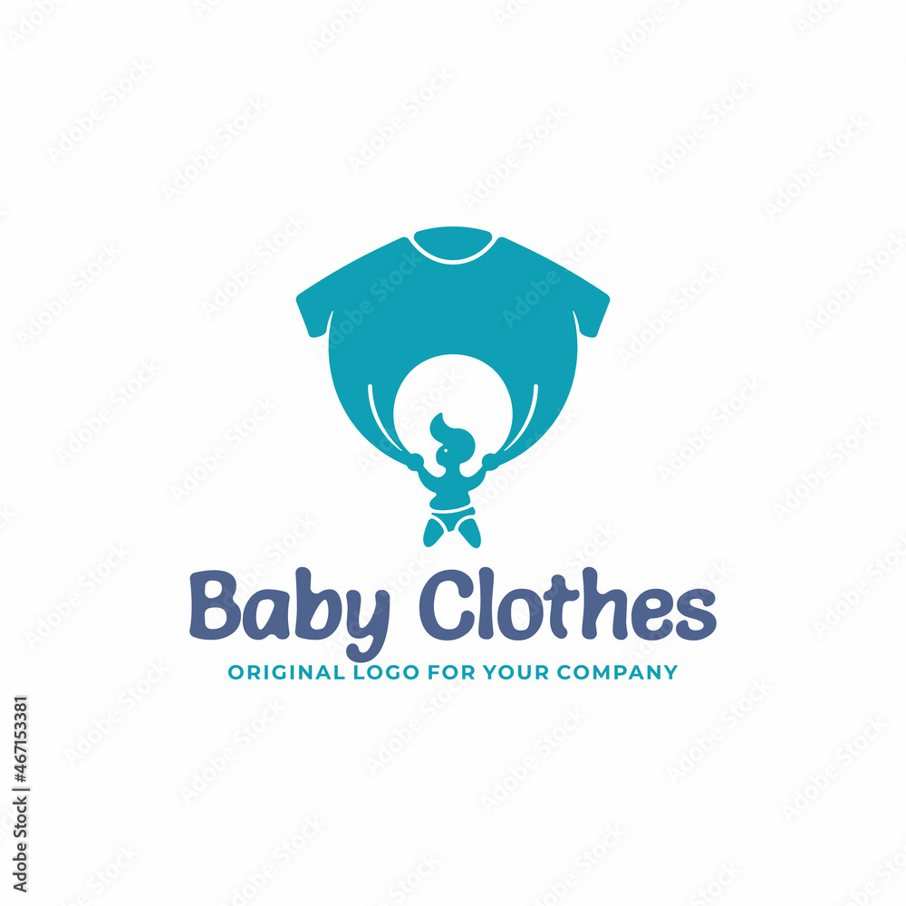 A unique children's clothing logo with the concept of a baby jumping ...