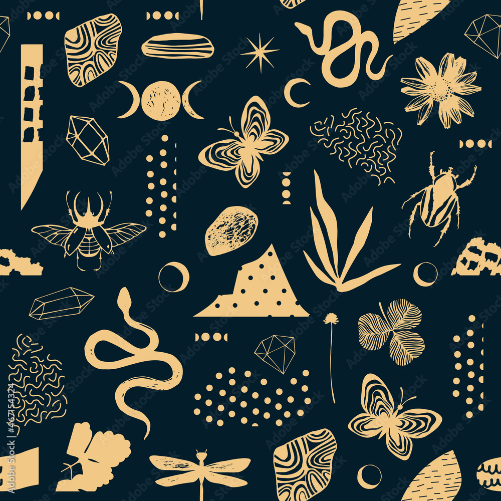Mystic seamless pattern with occult objects. Vector background. Stock ...