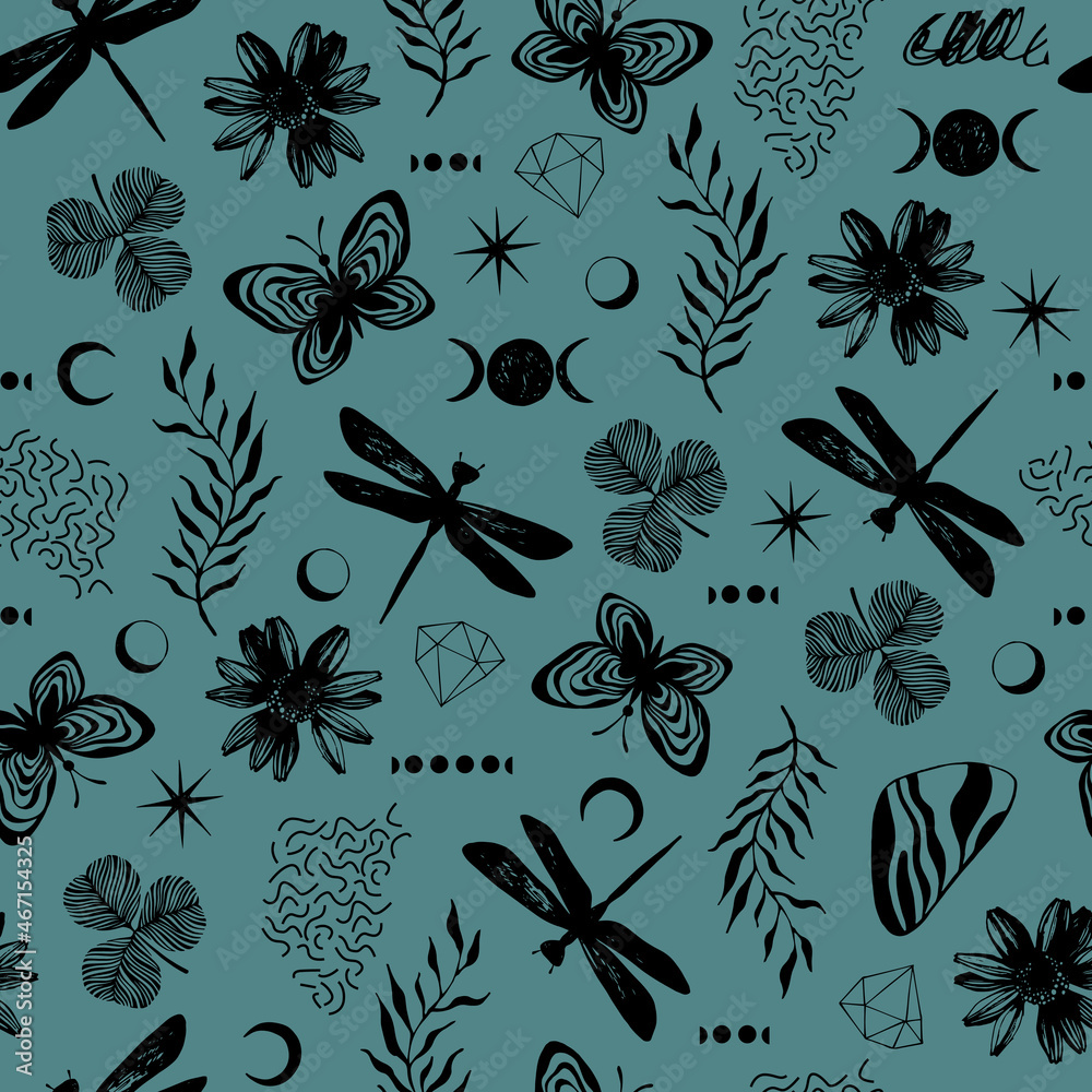 Mystic seamless pattern with occult objects. Vector background. Stock Vector | Adobe Stock