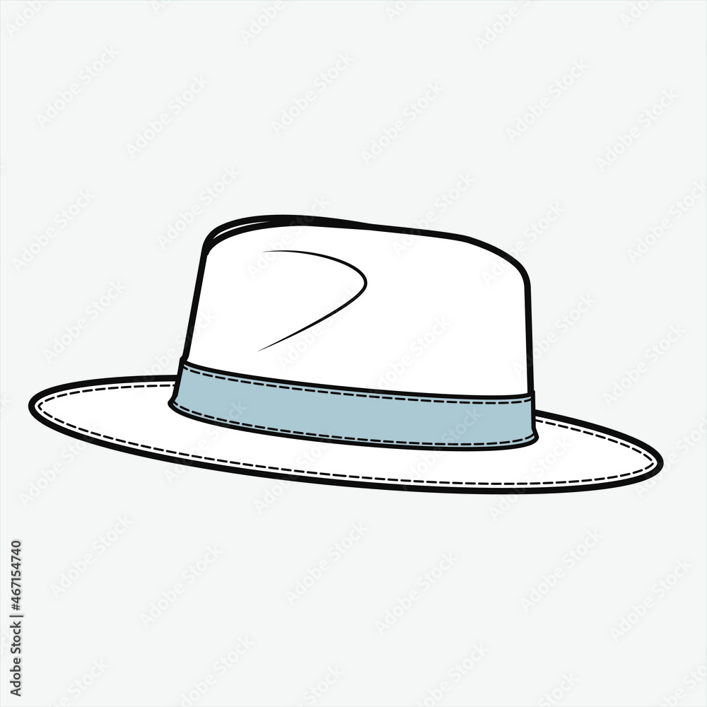 Hat vector illustration, hat fashion flat sketch template, drawing ...