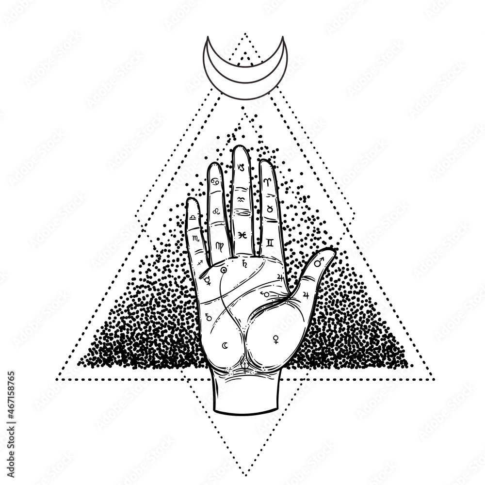 Vintage Hands. Hand drawn sketchy illustration with mystic and occult ...