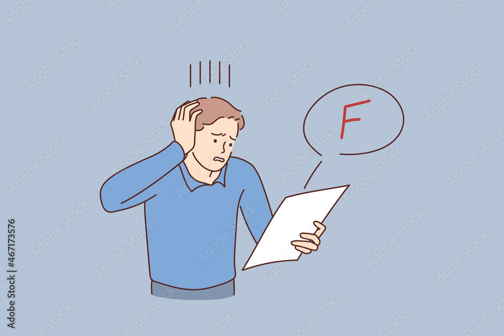 Having bad mark in education concept. Young stressed student standing ...