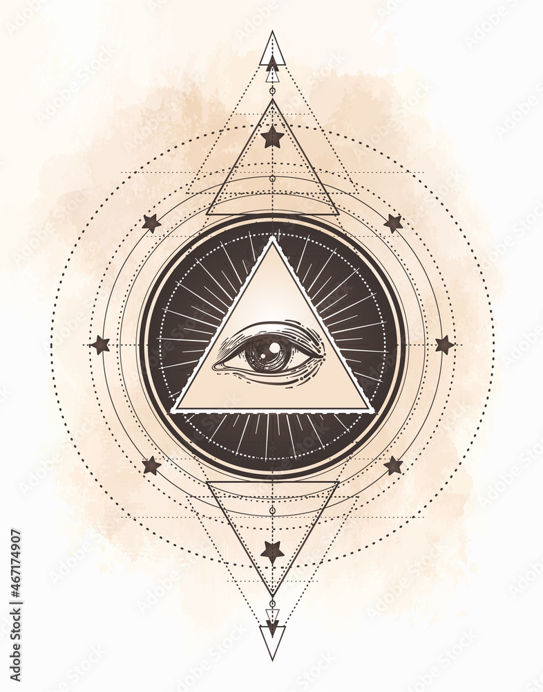 Tattoo flash. Eye of Providence. Masonic symbol. All seeing eye inside ...