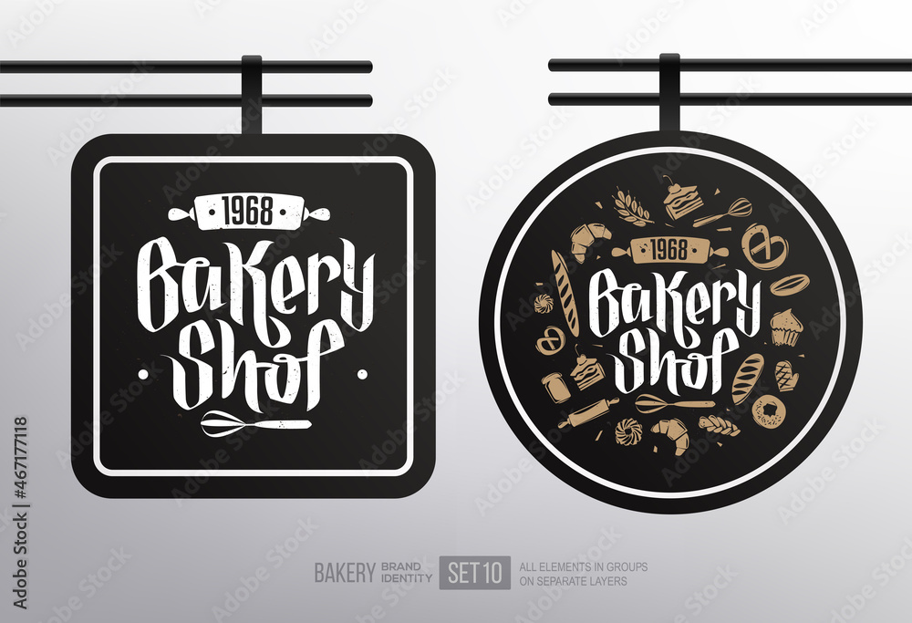 Concept Bakery Shop brand design with lettering logo, doodle style ...