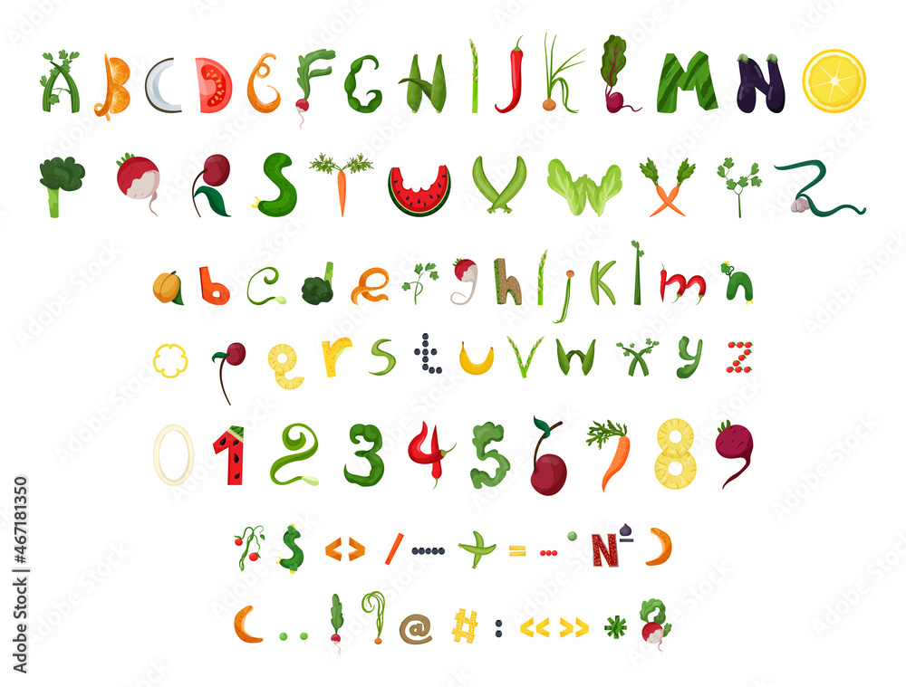 Vector collection of letters, numbers and punctuation marks in the form ...