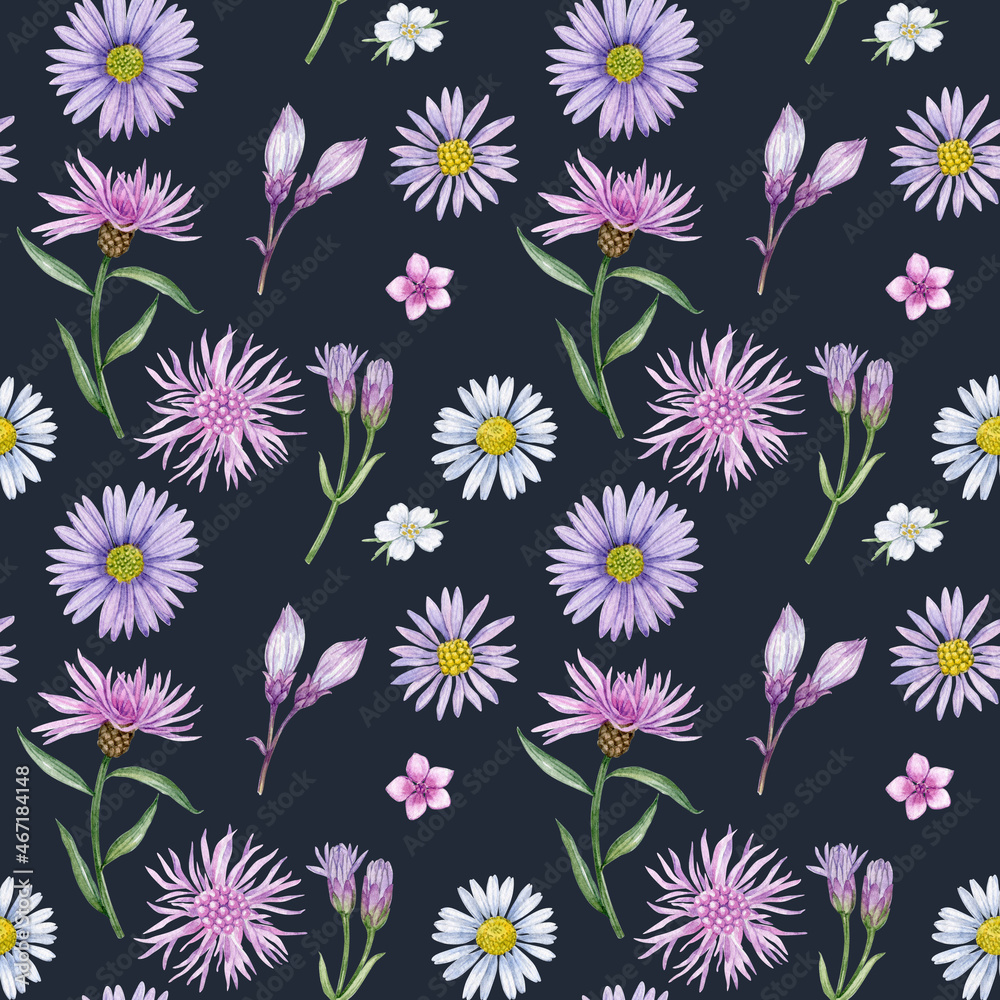 Watercolor flowers seamless pattern. Wild meadow flowers rapport can be ...