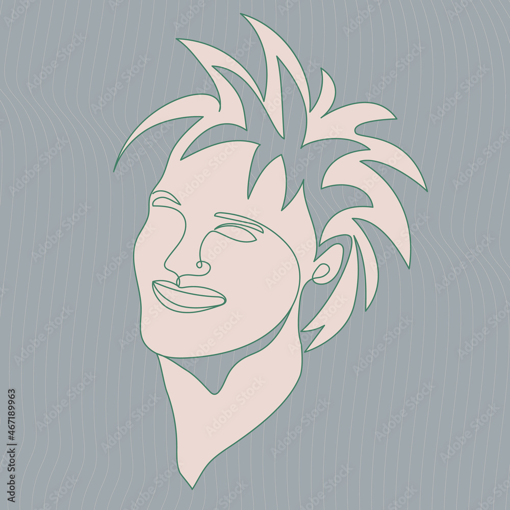 Abstract face of an imaginary young man. Head of a man or woman on a ...