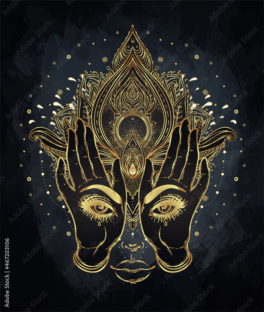 Vector ornamental Lotus flower, all-seeing eye, patterned Indian ...